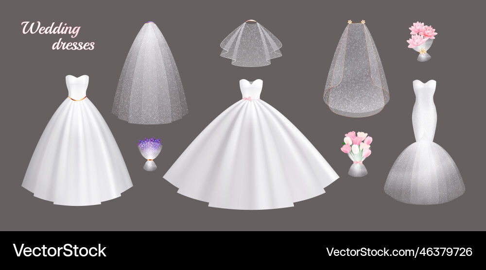 Wedding dresses realistic set Royalty Free Vector Image