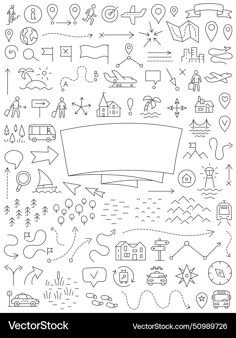 Yearbook travelers notes cover map set doodle Vector Image