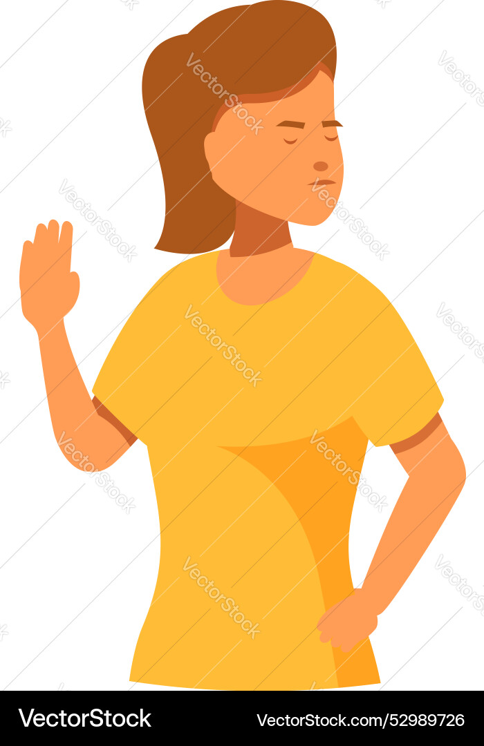 Young woman making stop gesture with hand while Vector Image