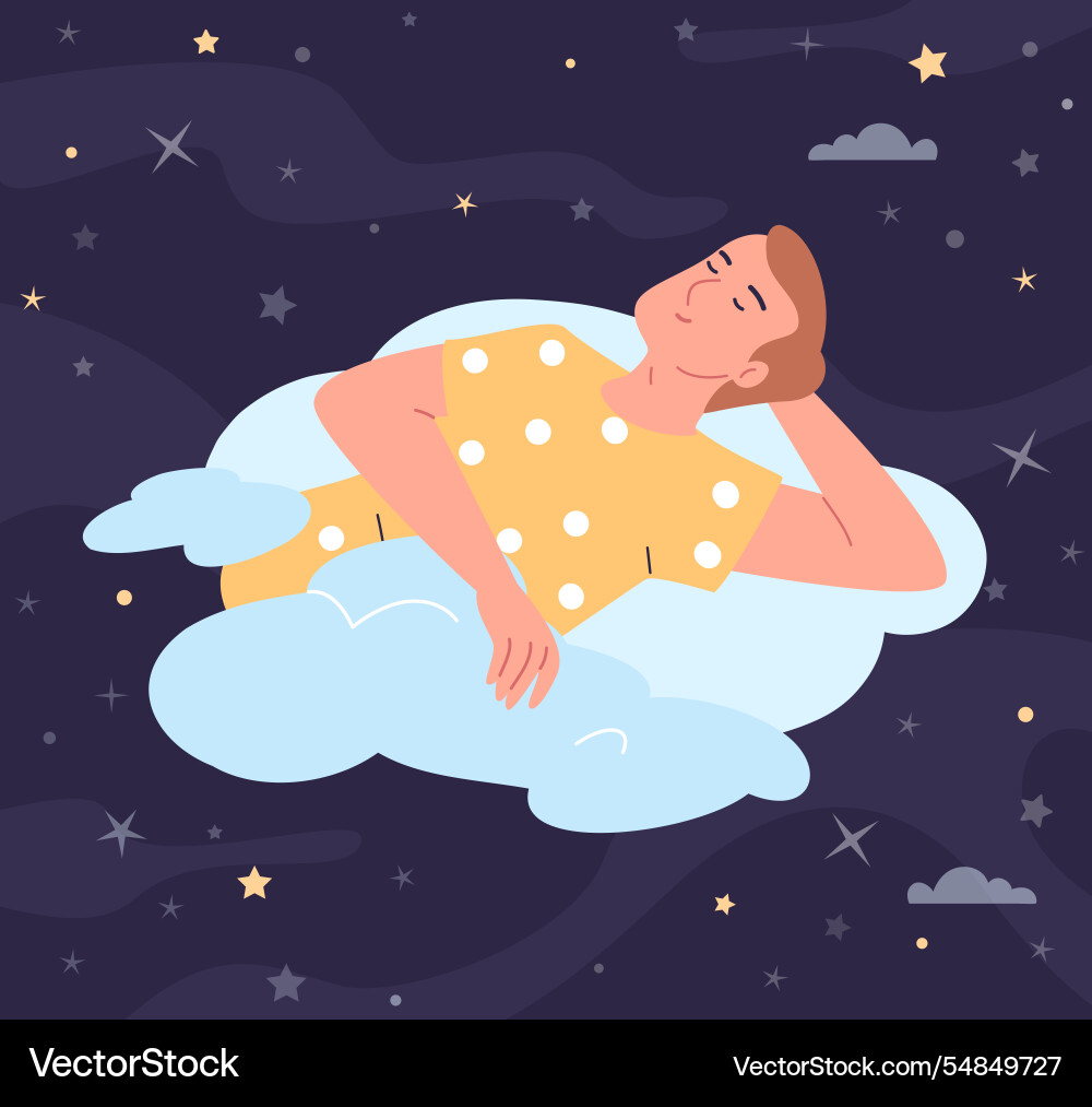 Man sleep on cloud person peaceful sleeping Vector Image