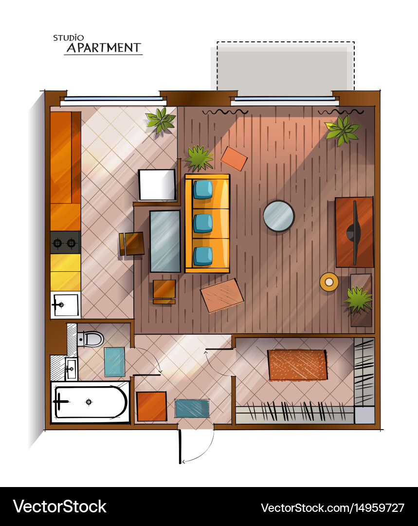 Modern studio apartment top view Royalty Free Vector Image