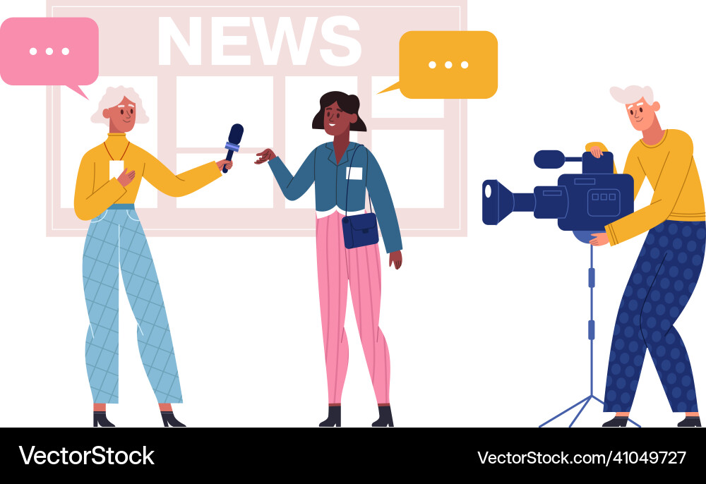 News broadcasting reporter take interview Vector Image