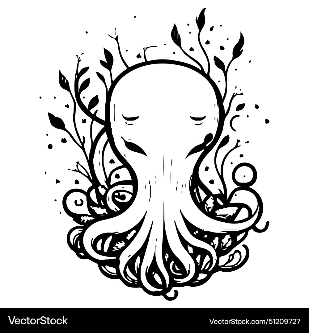 Octopus flower sketch hand draw Royalty Free Vector Image