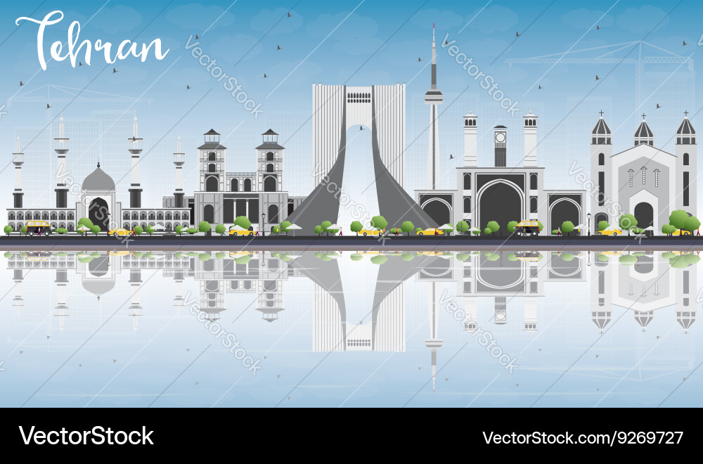 Tehran skyline with gray landmarks blue sky Vector Image