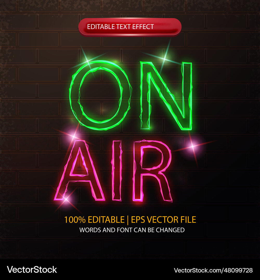 Electric neon on air editable text effect Vector Image