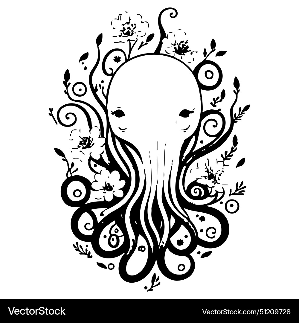 Octopus flower sketch hand draw Royalty Free Vector Image