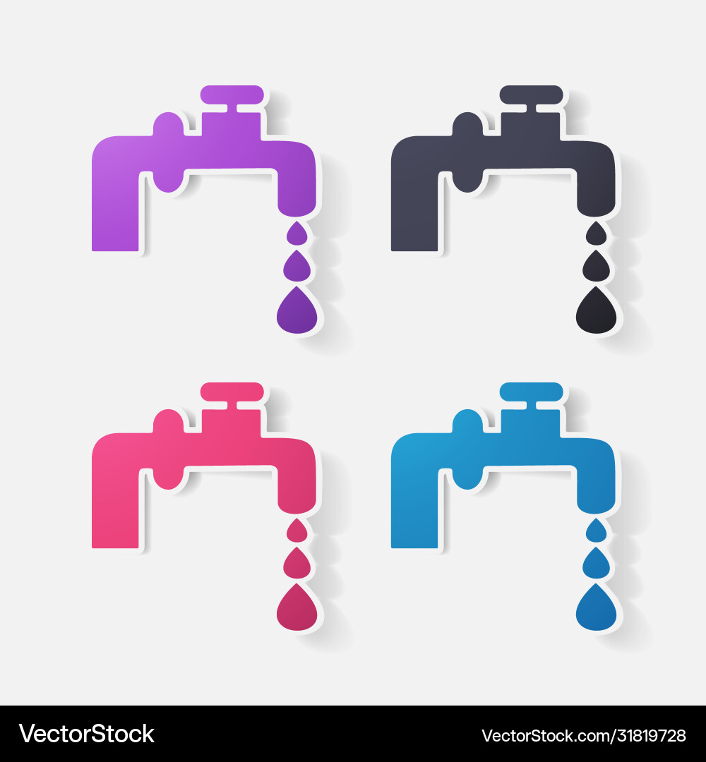 Paper clipped sticker faucet Royalty Free Vector Image