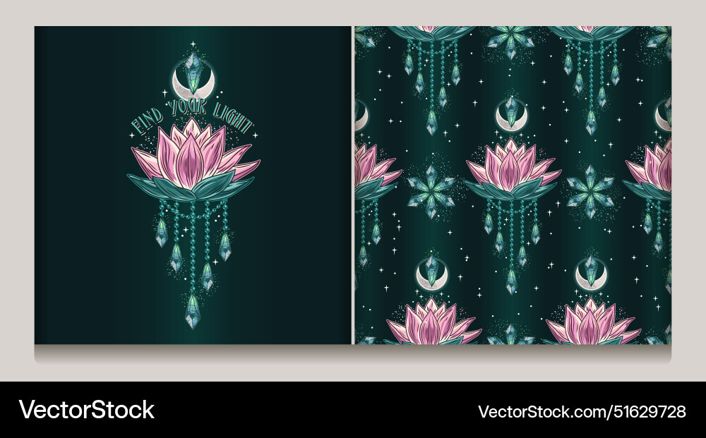 Pattern label with lotus magic crystals moon Vector Image