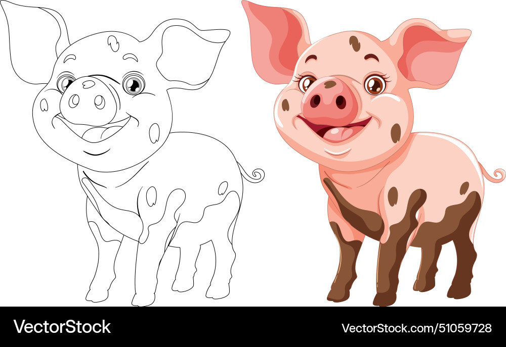 Transition from sketch to colored pig Royalty Free Vector