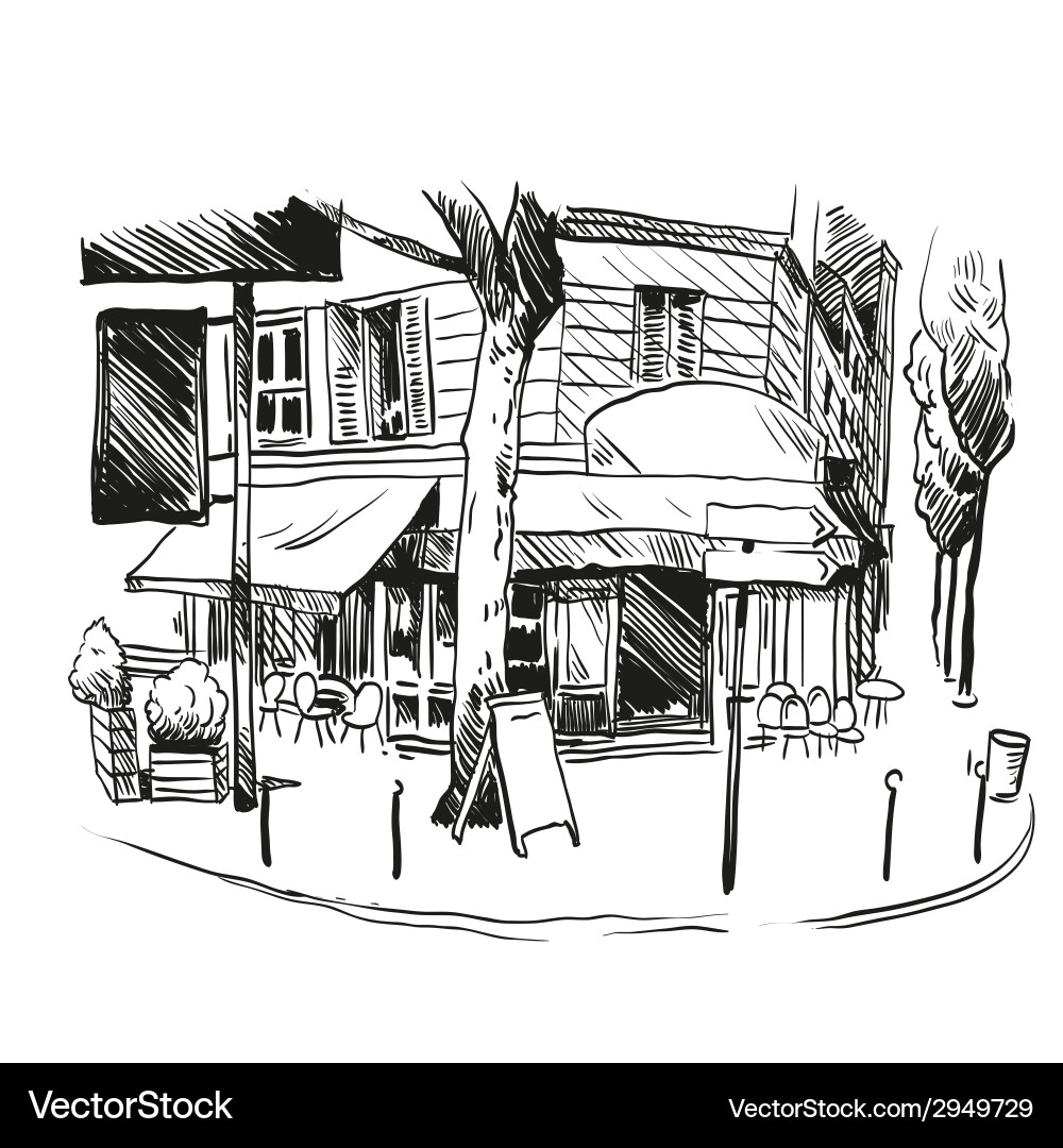 Cafe drawing Royalty Free Vector Image - VectorStock
