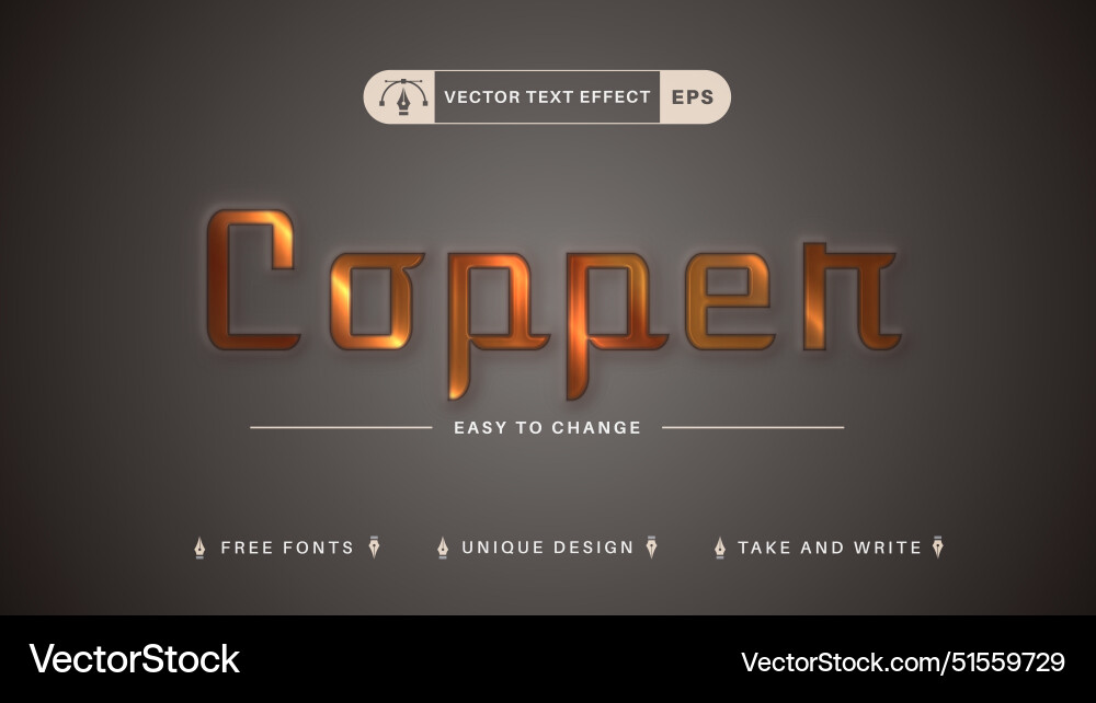 Copper - editable text effect font style Vector Image