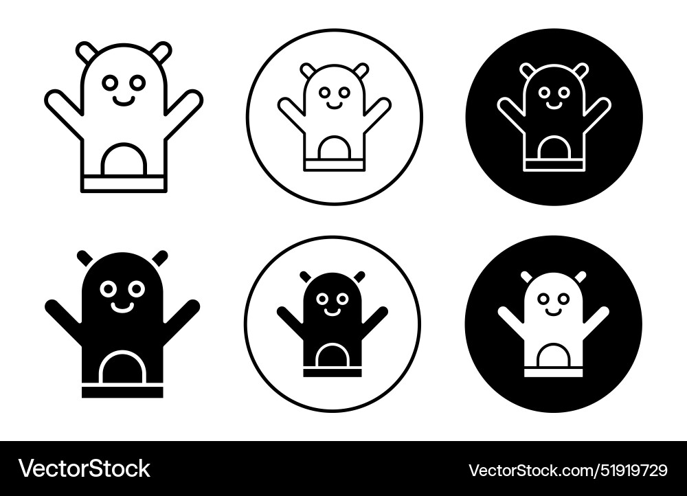 Hand puppet icon collection of outline thin line Vector Image