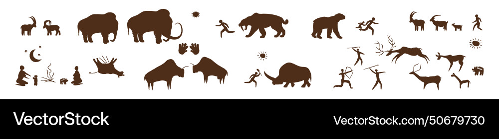 Ancient prehistoric rock paintings silhouette Vector Image