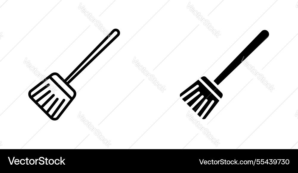 Broom icons stroke line and black solid Royalty Free Vector