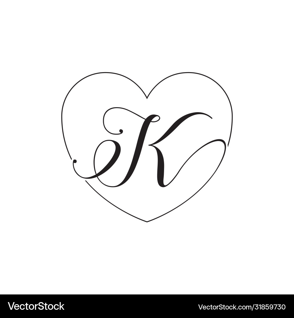 Elegant Script Letter K with Heart Royalty Free Vector Image