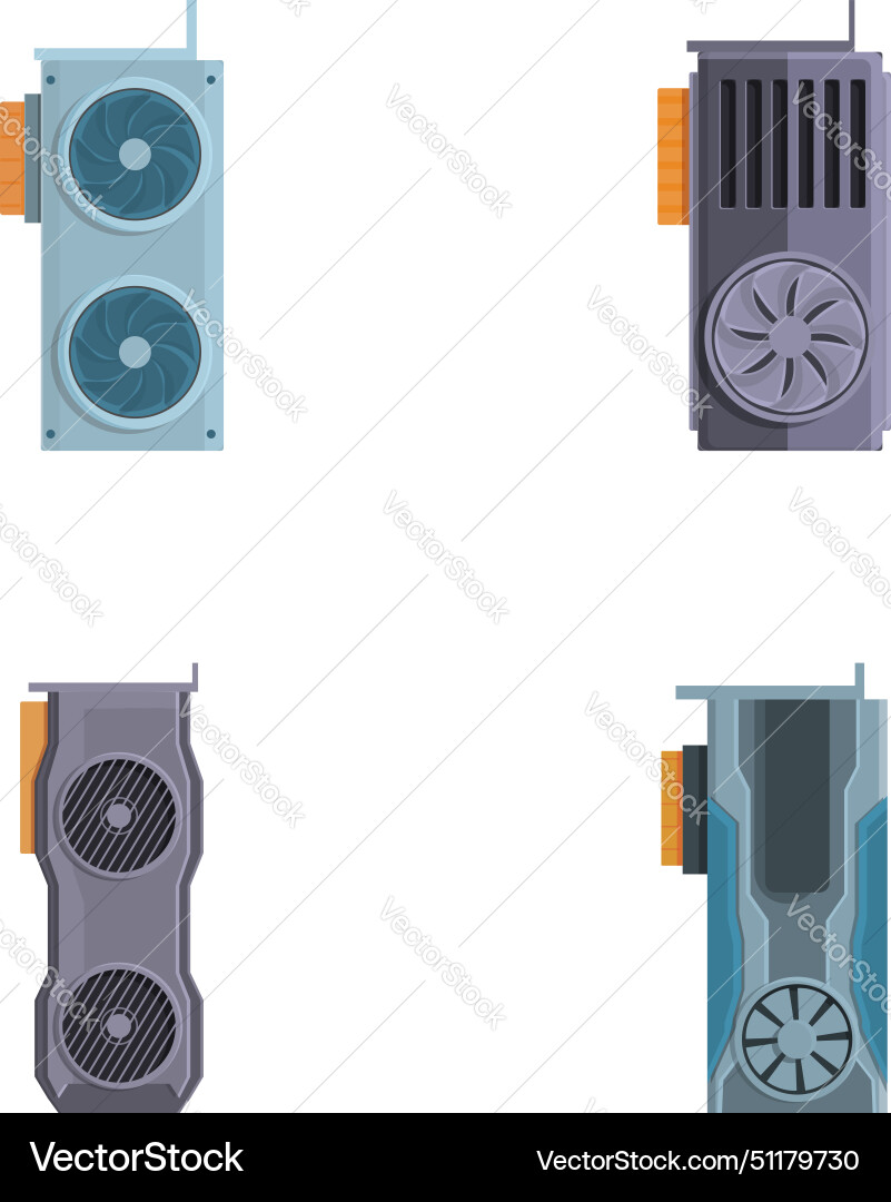 Gpu icons set cartoon computer graphic Royalty Free Vector