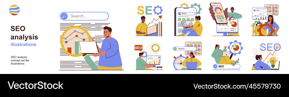 Seo analysis concept with character situations Vector Image