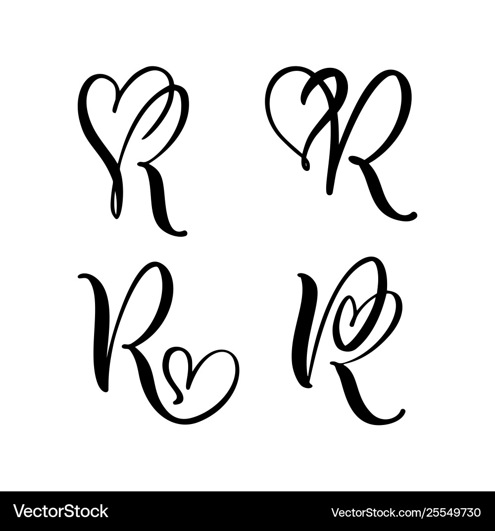Set vintage floral letter monogram r Royalty Free Vector