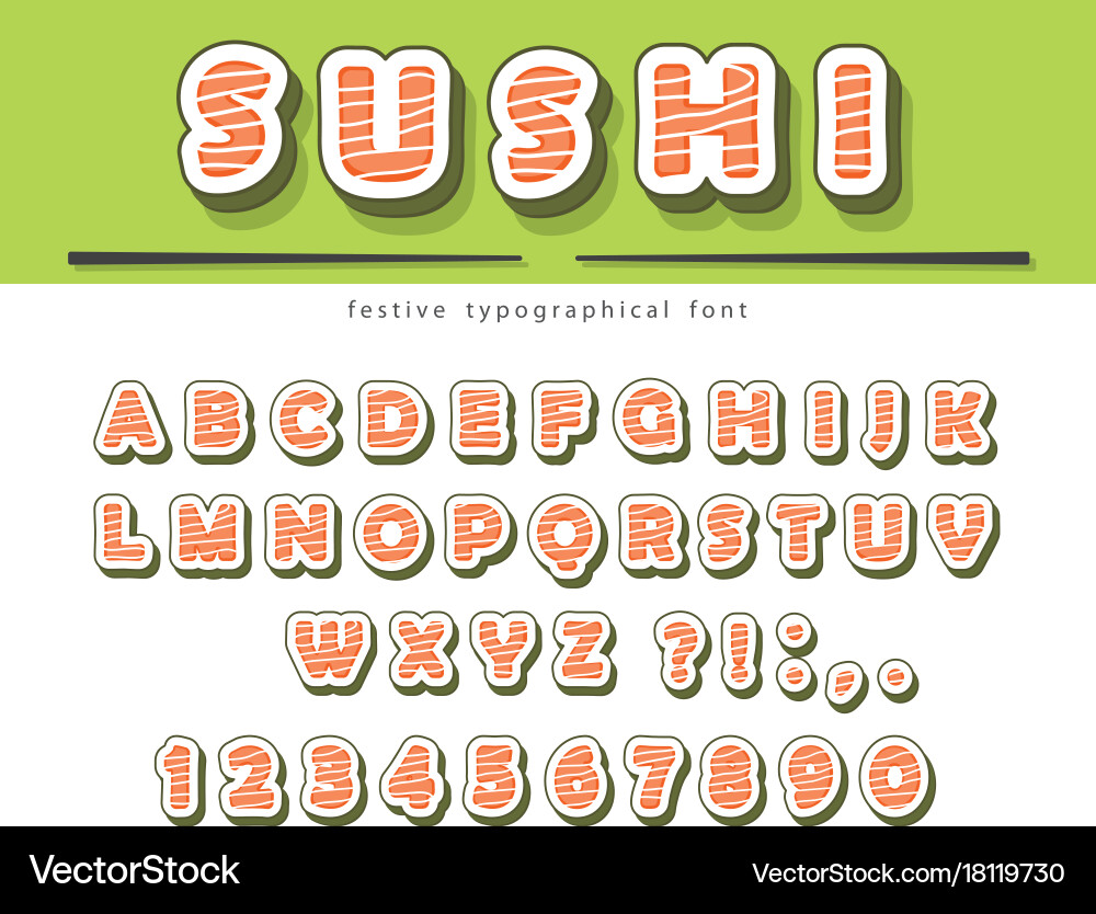 Sushi rolls font isolated on white Royalty Free Vector Image