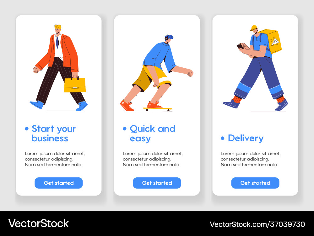 Template-Design für mobile App-Seite mit Start Vektorbild