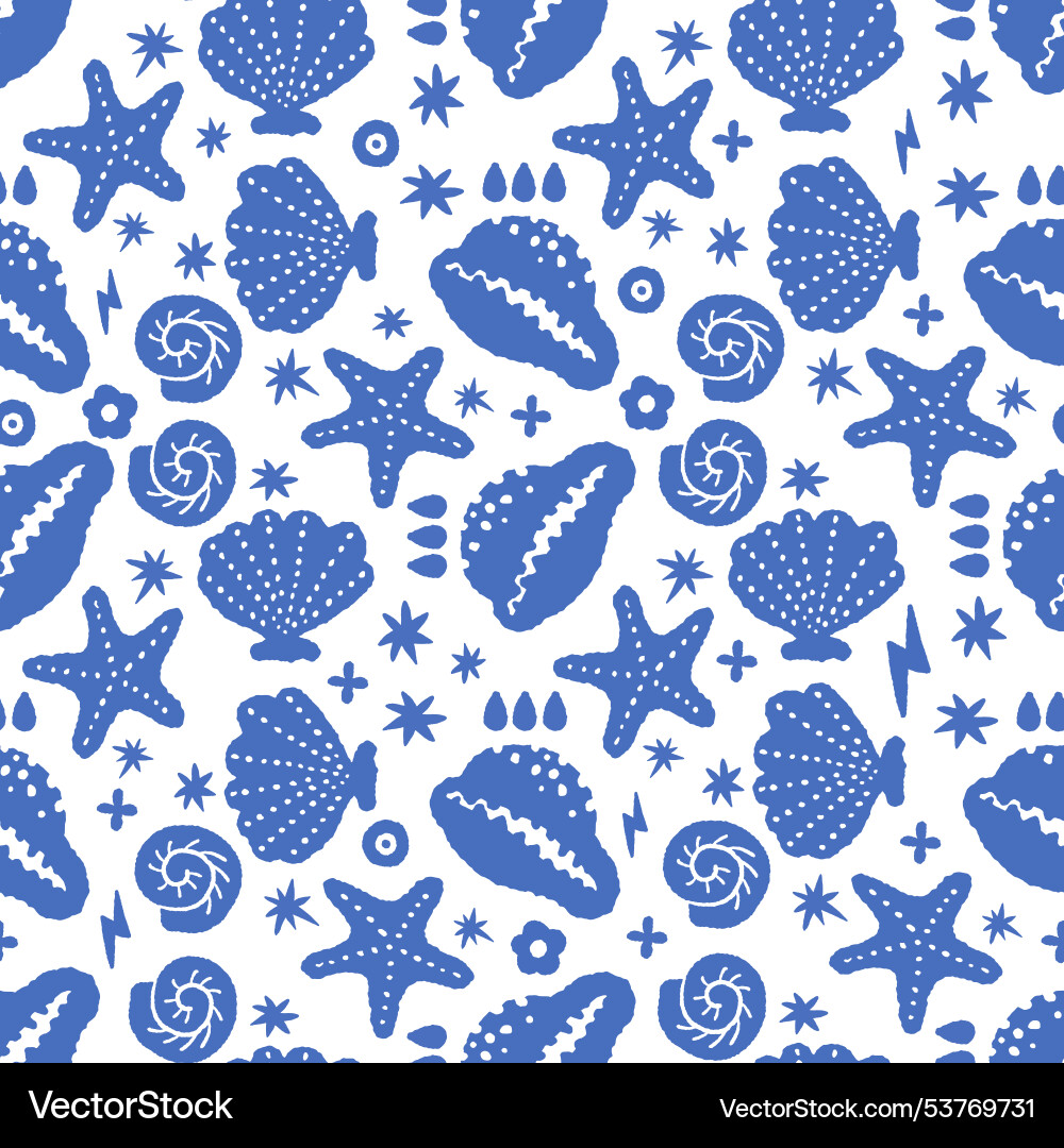 Blue sea shells seamless pattern Royalty Free Vector Image
