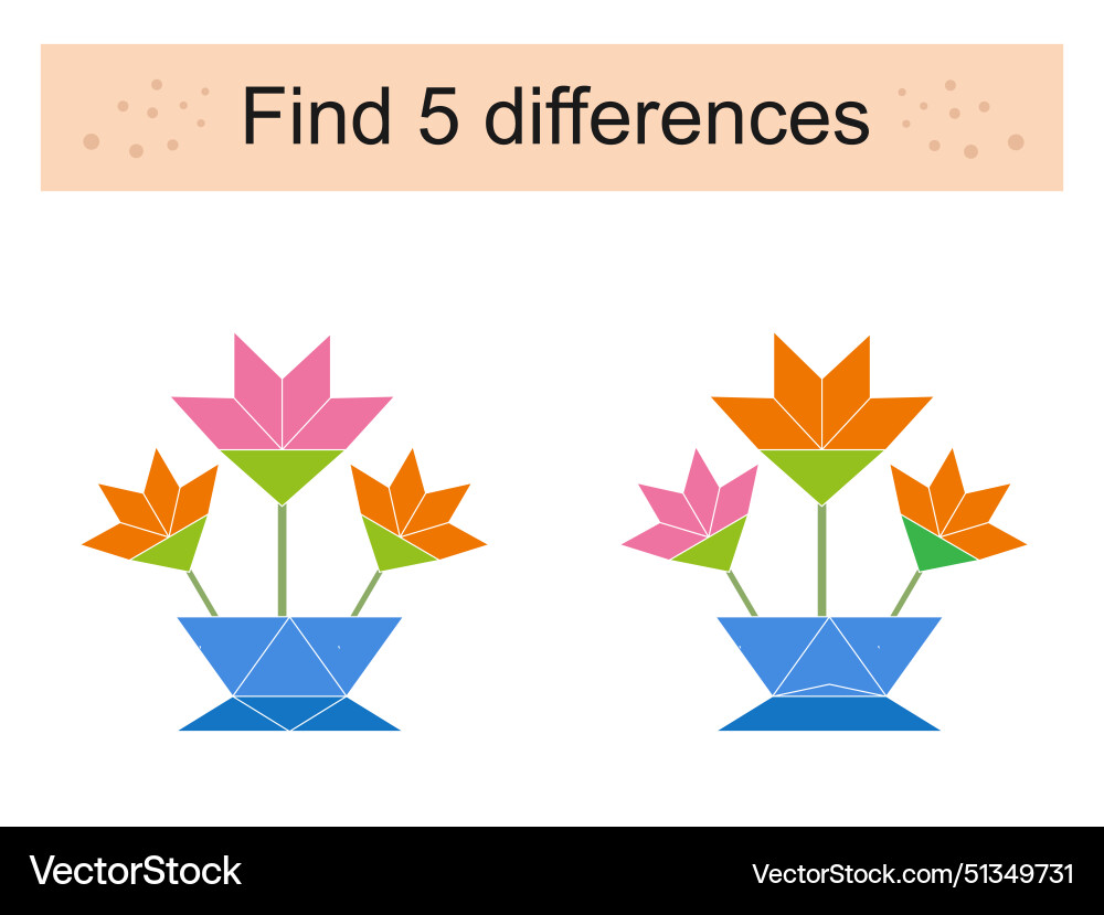 Find 5 differences logic puzzle game for kids Vector Image