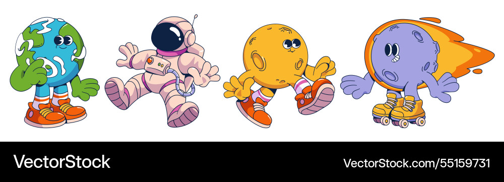 Groovy space characters set Royalty Free Vector Image