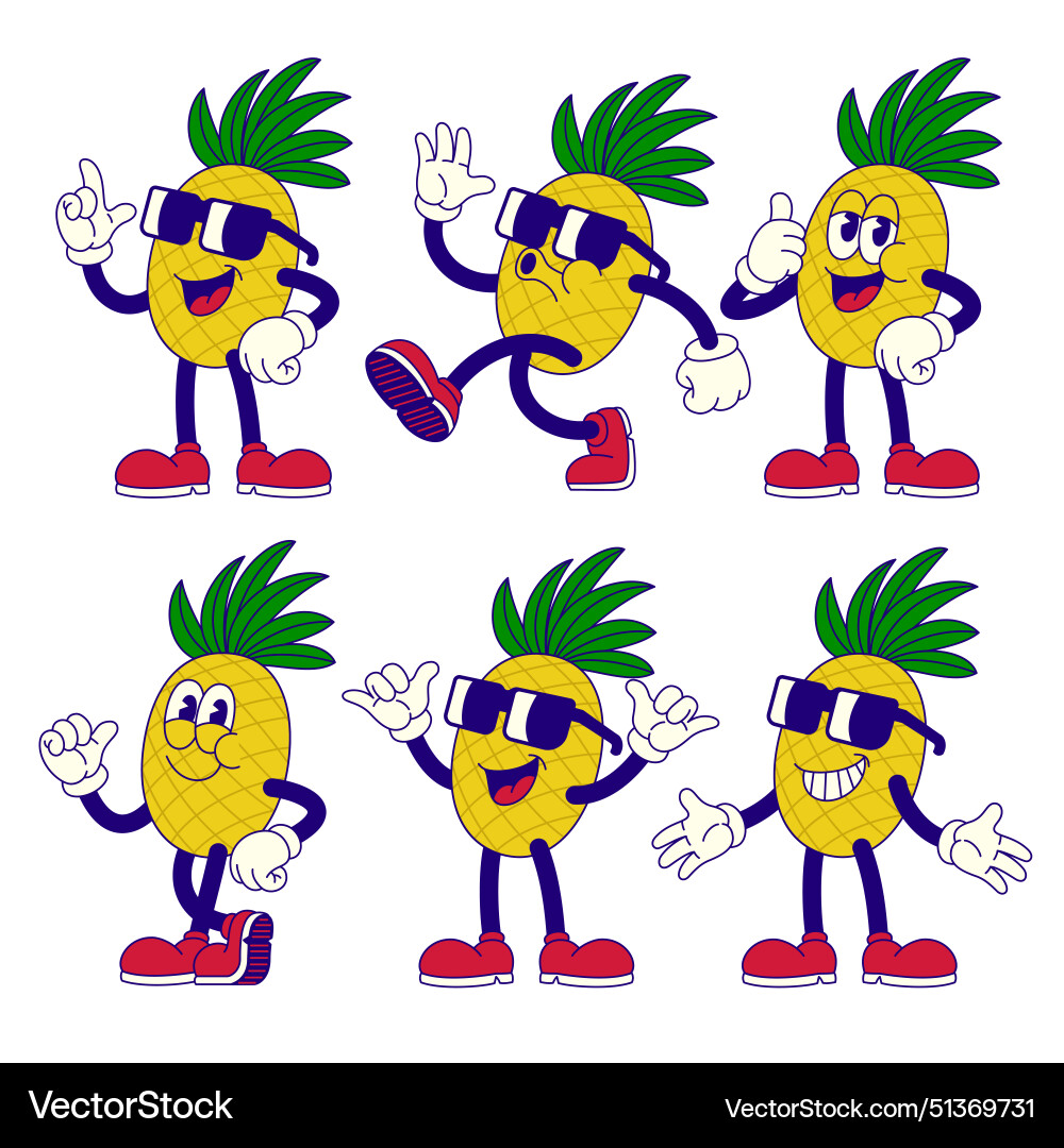 Happy pineapple cartoon characters with various Vector Image