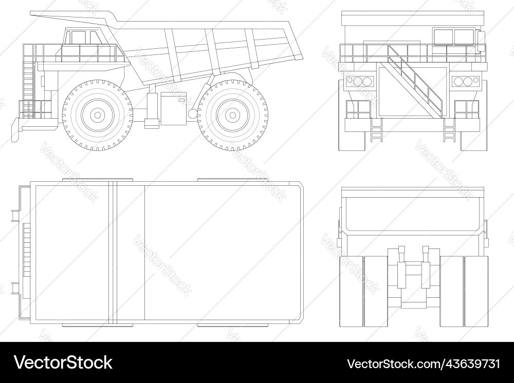 Large quarry dump truck template in outline Vector Image
