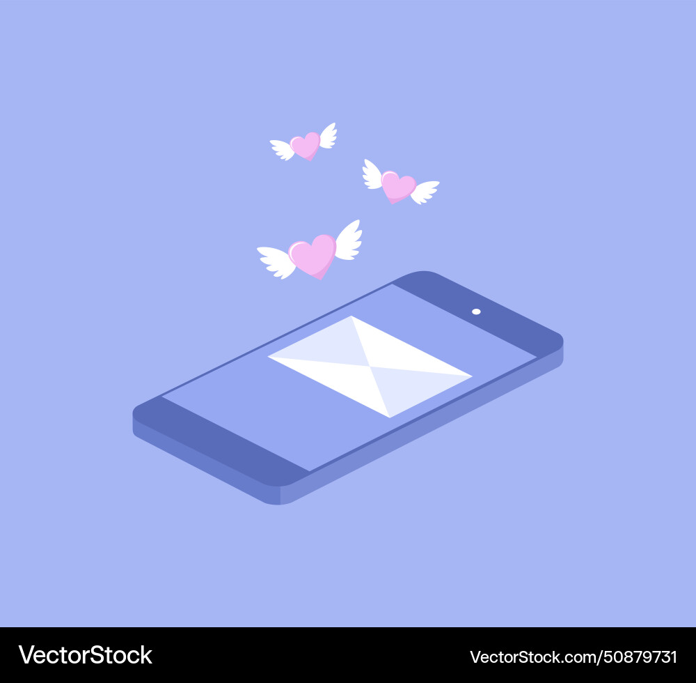 Lying isometric smartphone with an envelope Vector Image