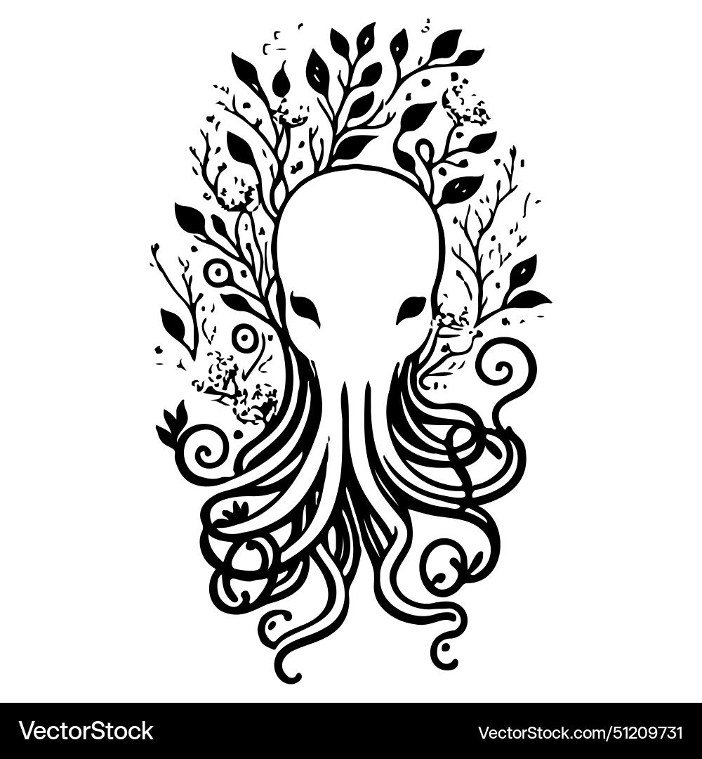 Octopus flower sketch hand draw Royalty Free Vector Image