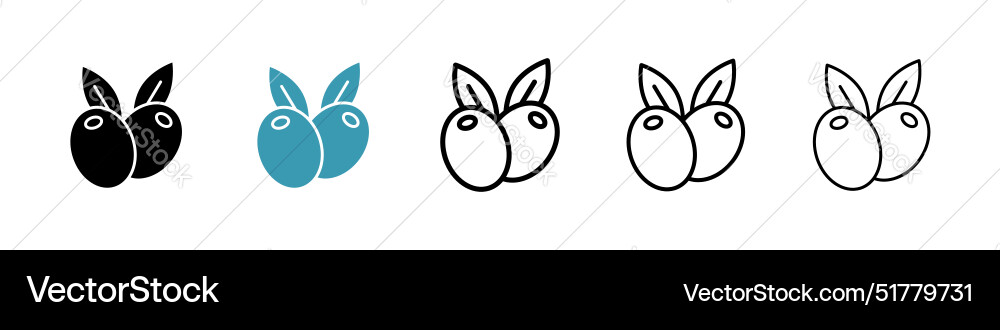 Olive icon set black filled and outlined style Vector Image