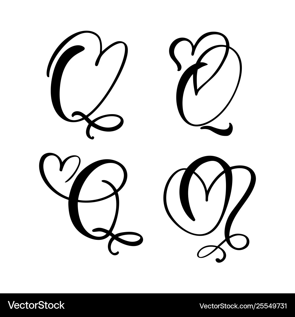 Set vintage floral letter monogram q Royalty Free Vector