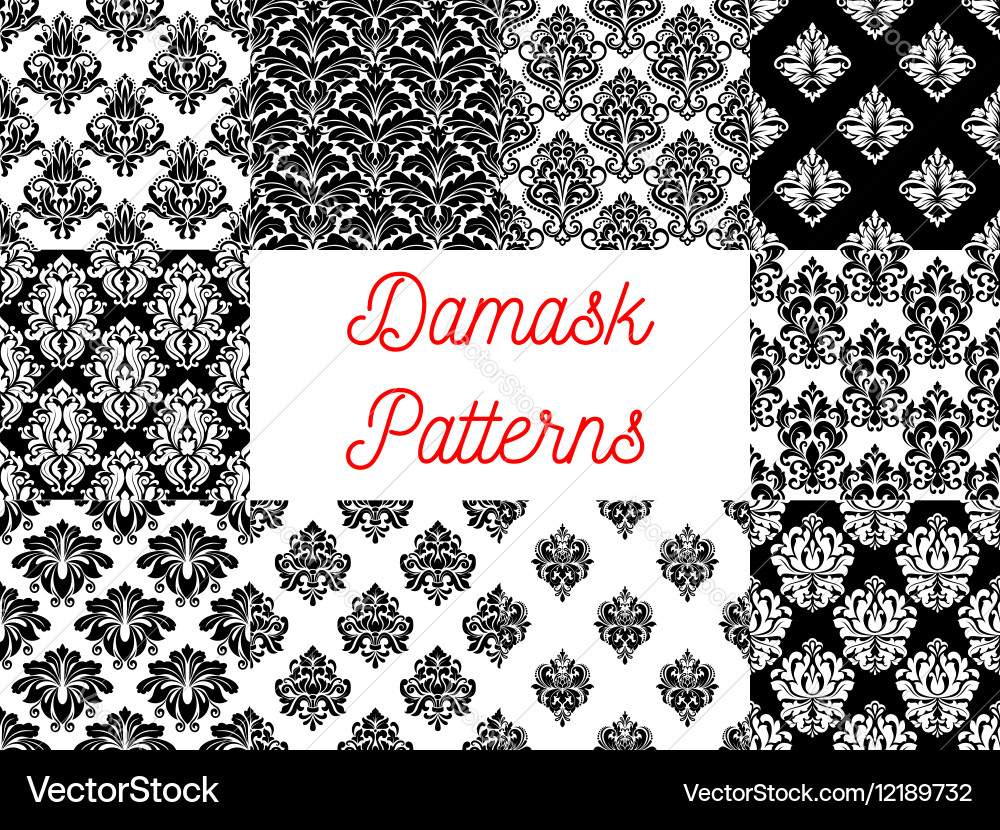 Black and White Damask Pattern Royalty Free Vector Image
