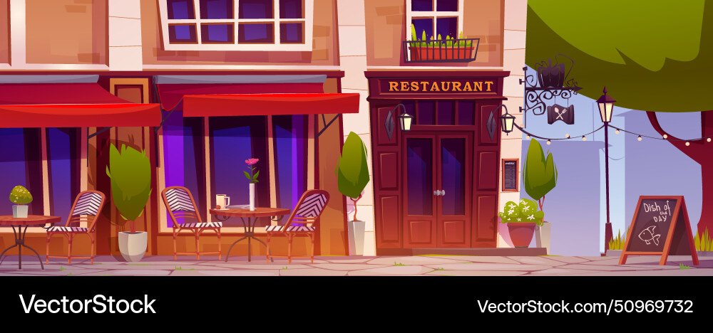Cartoon restaurant outside eating area Royalty Free Vector