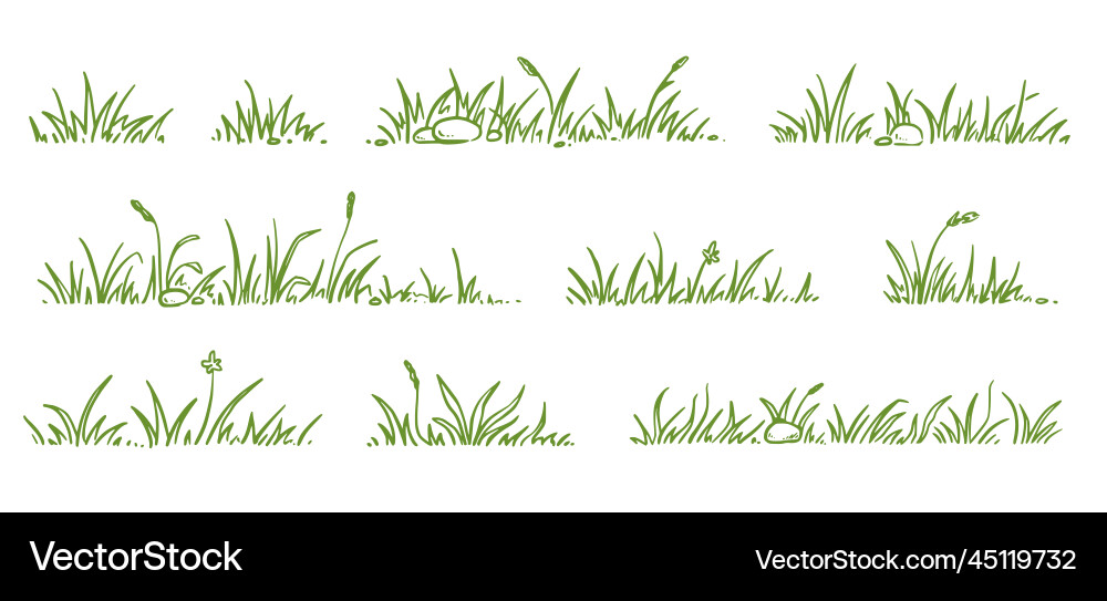Grass doodle sketch style set hand drawn Vector Image