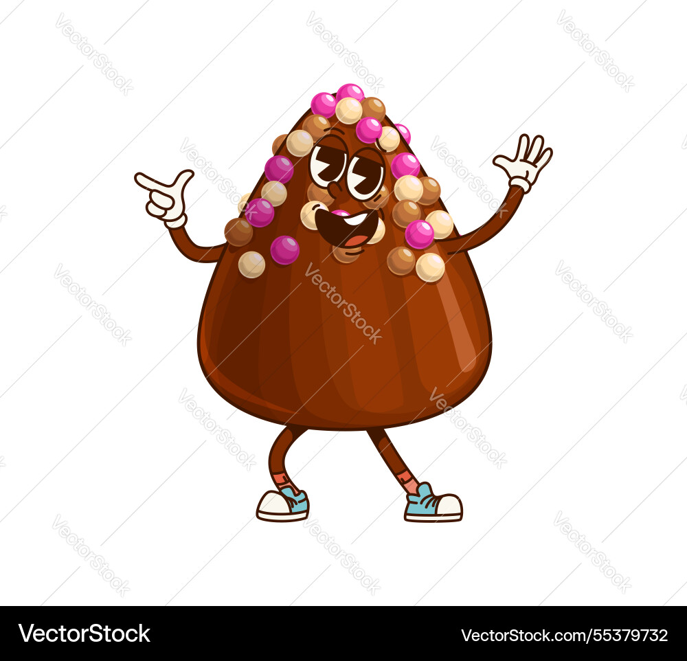 Groovy chocolate truffle character with sprinkles Vector Image