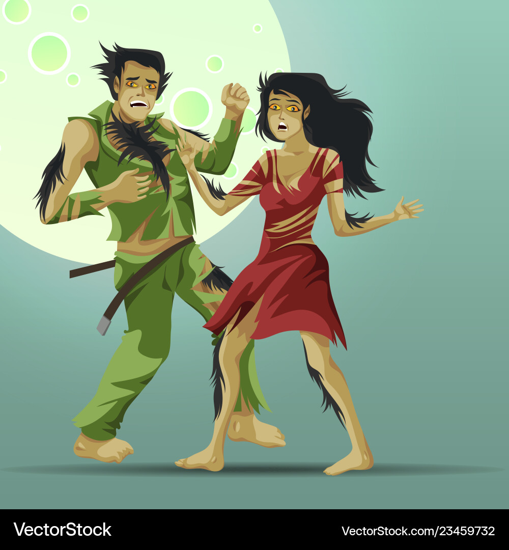 Man and woman transformating into werewolf poster Vector Image