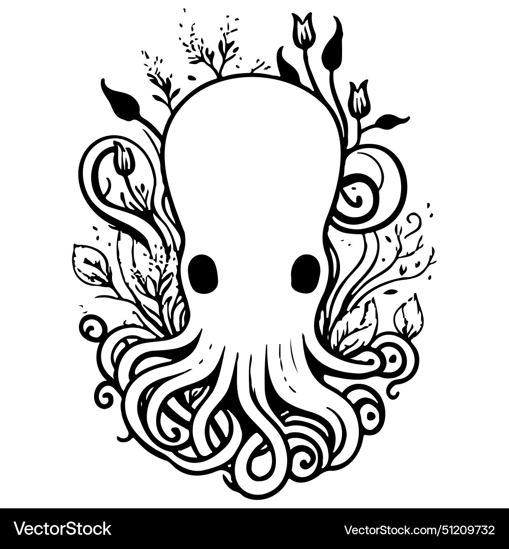 Octopus flower sketch hand draw Royalty Free Vector Image