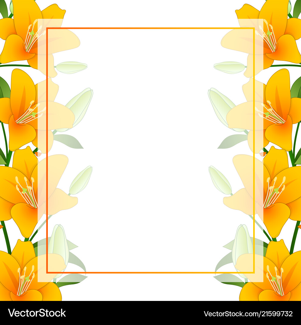 Orange lily banner card border on white background