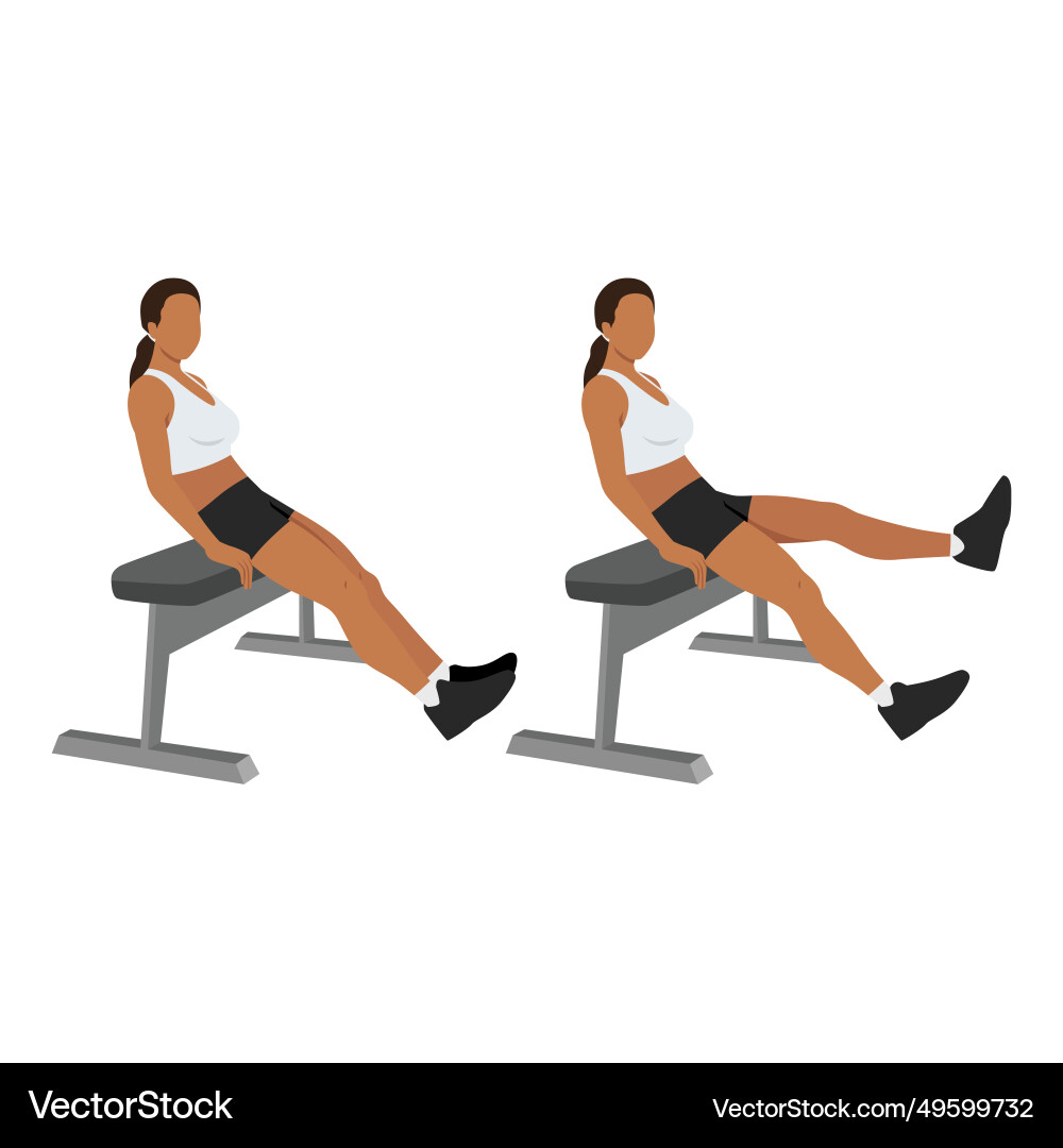 Woman doing seated bench extended flutter kicks Vector Image