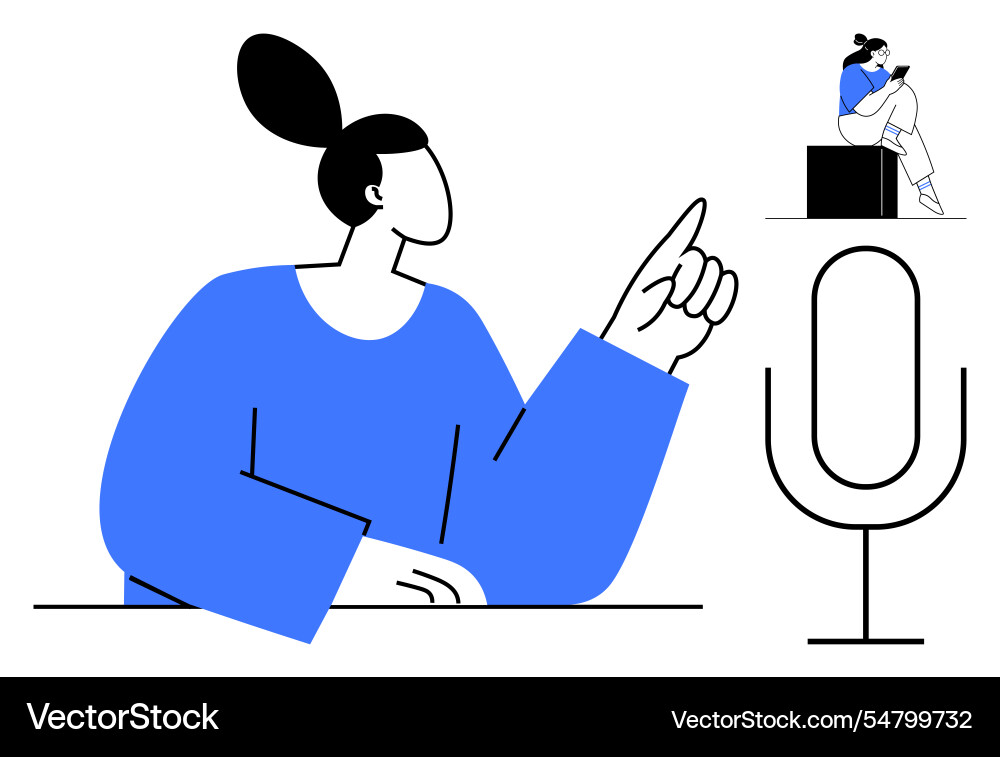 Woman speaking into a microphone and another Vector Image