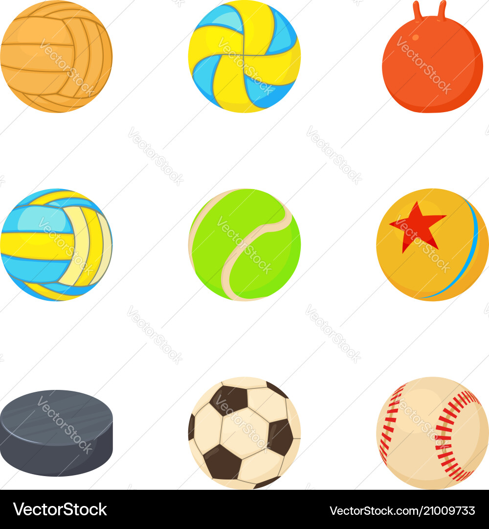 Game ball icons set cartoon style Royalty Free Vector Image
