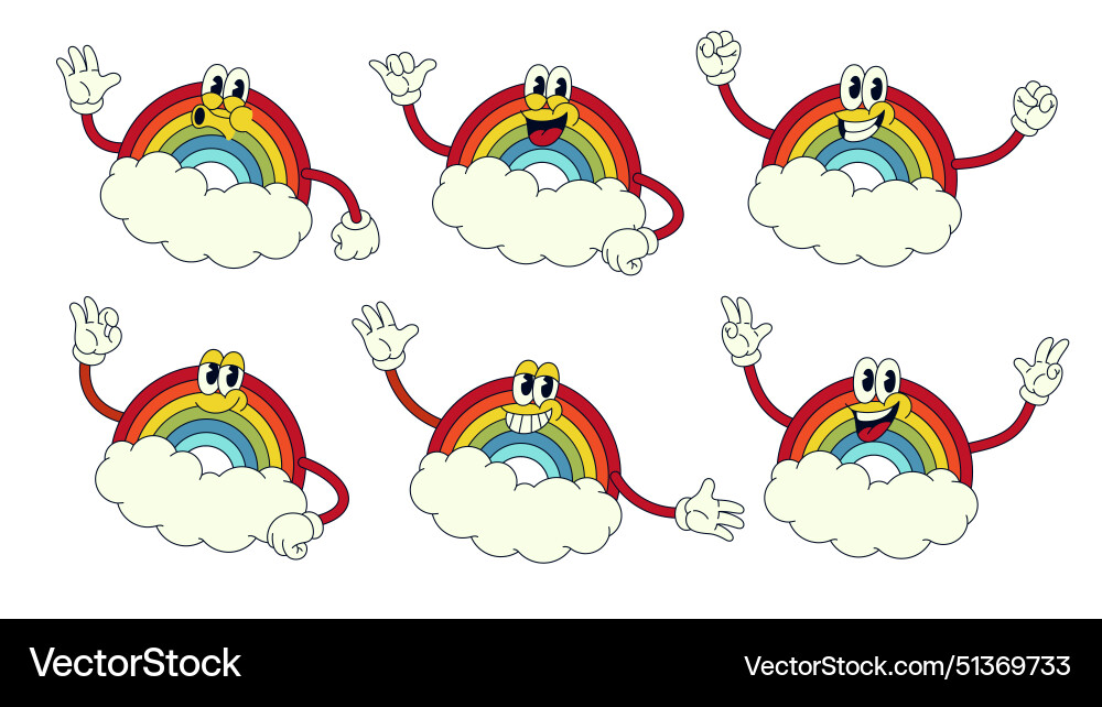 Happy rainbow cartoon character set in different Vector Image