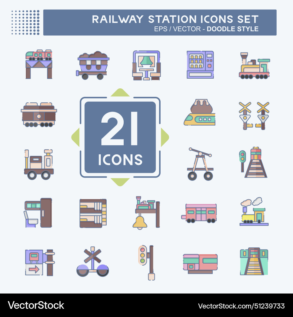 Icon set railway station related to train Vector Image