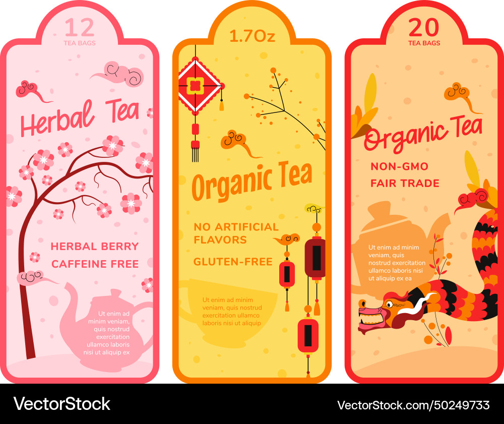 Organic herbal tea caffeine free drink labels Vector Image