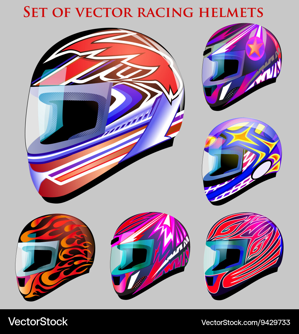 Set of beautiful racing helmets Royalty Free Vector Image