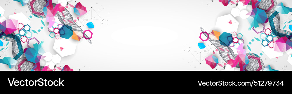 Abstract wave with colorful hexagons and plexus Vector Image