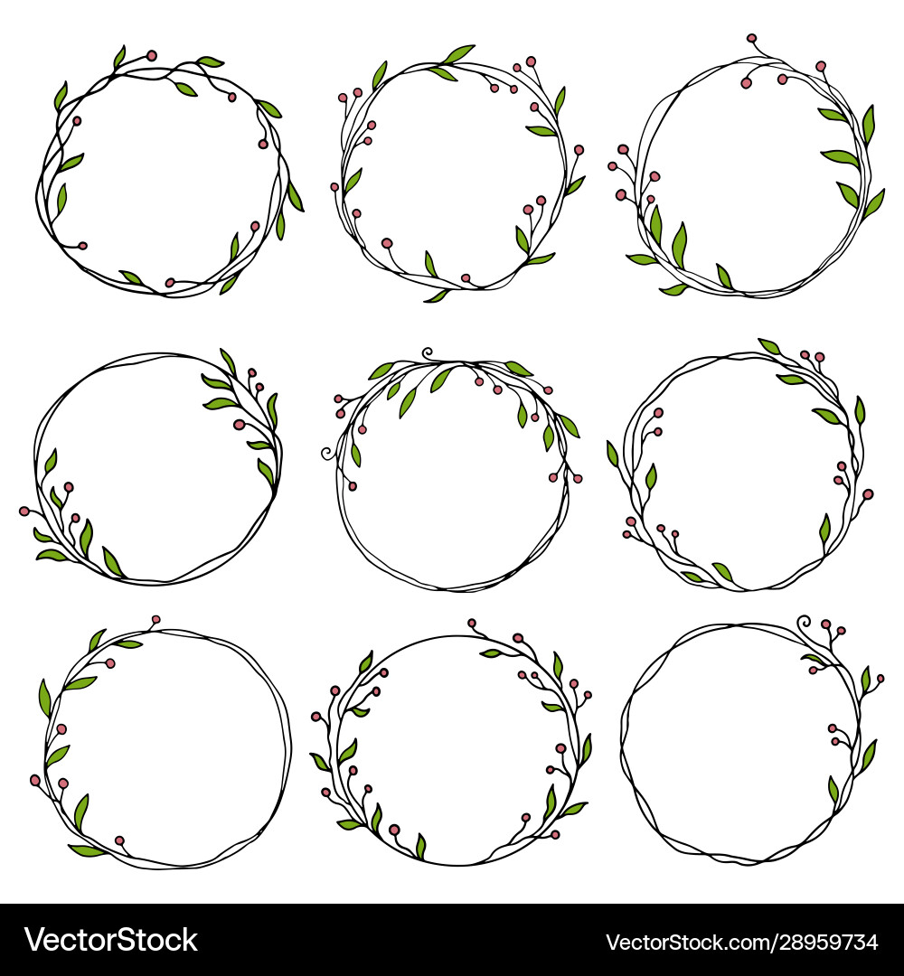 Hand drawn set circle floral frame Royalty Free Vector Image