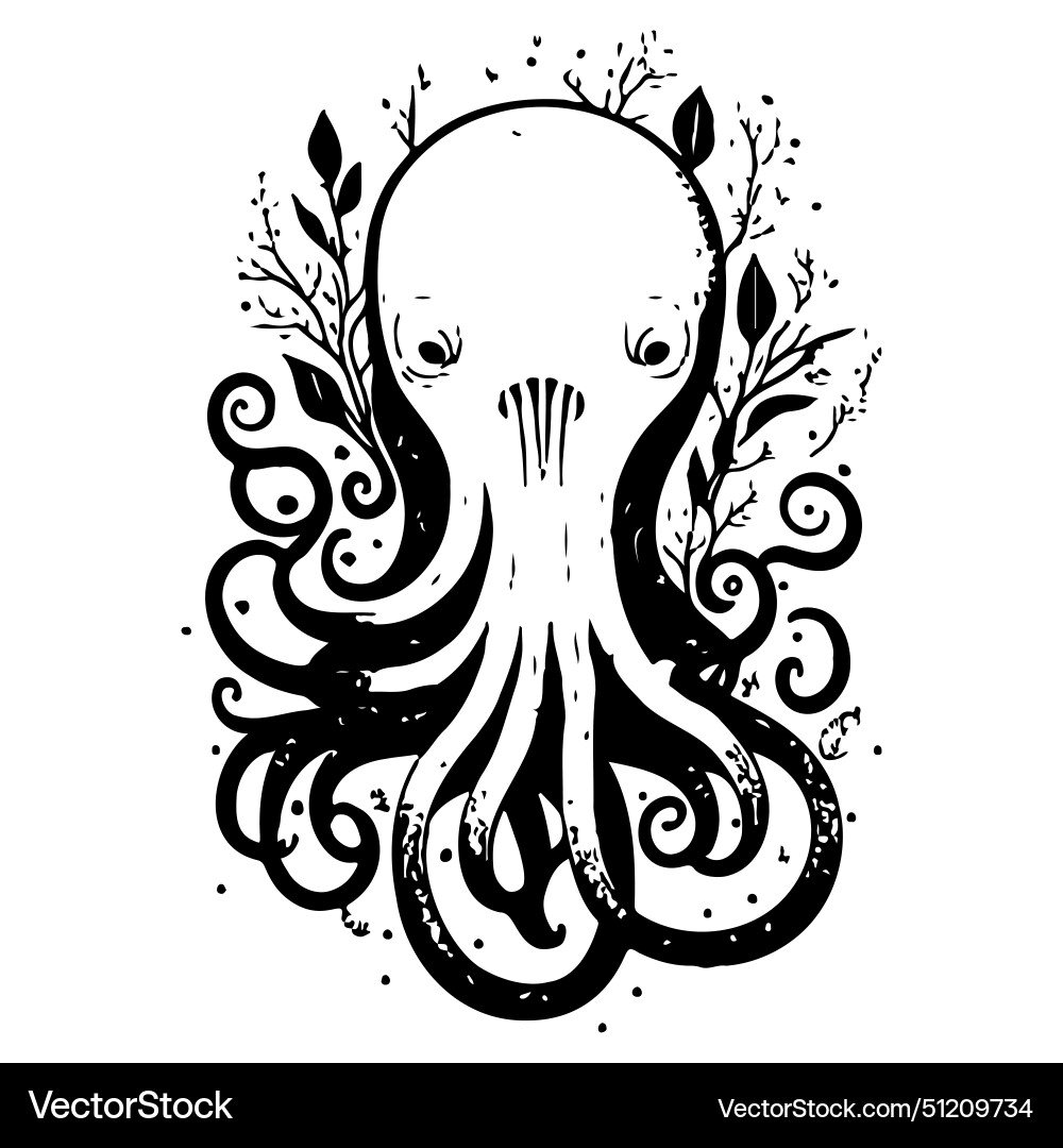Octopus flower sketch hand draw Royalty Free Vector Image